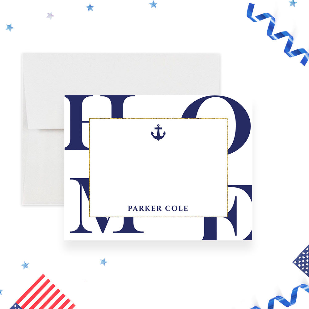 Personalized Anchor Note Card US Navy Maritime Thank You Stationery