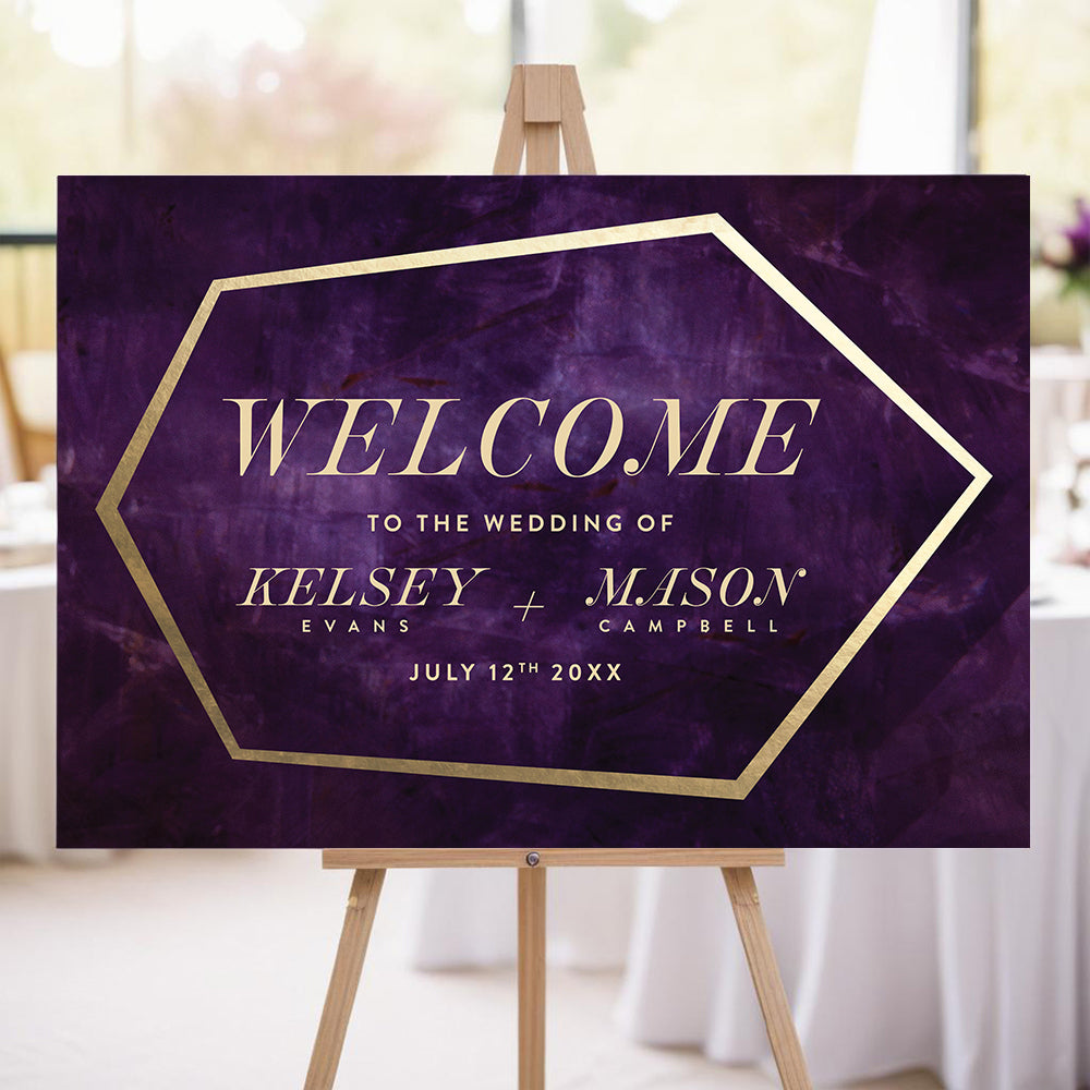 Jewel Tone Wedding Welcome Sign Purple Gemstone Style
