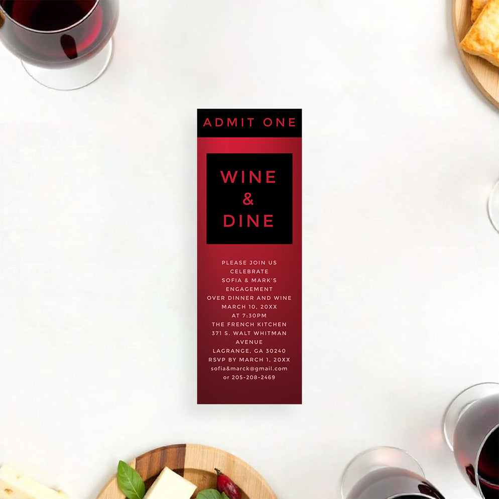 Wine and Dine Engagement Party Invitation Dinner Theme Card