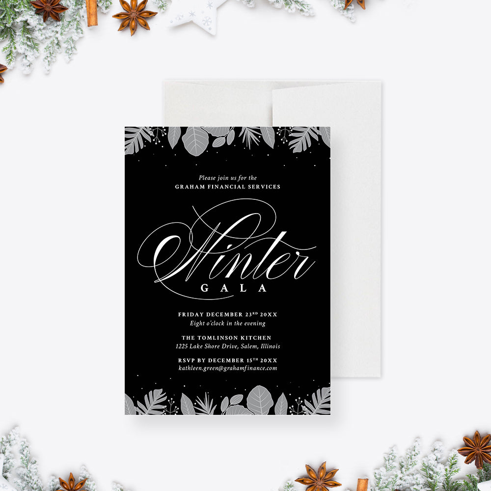 Elegant Winter Gala Invitation in Black and White, Formal Holiday Part ...