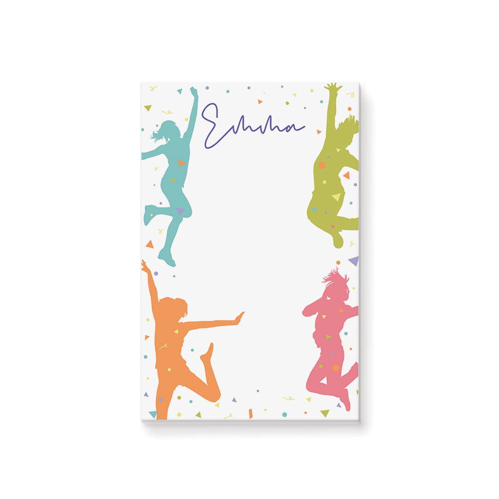 Fun and Festive Notepad with Colorful Confetti and Dancing Silhouettes