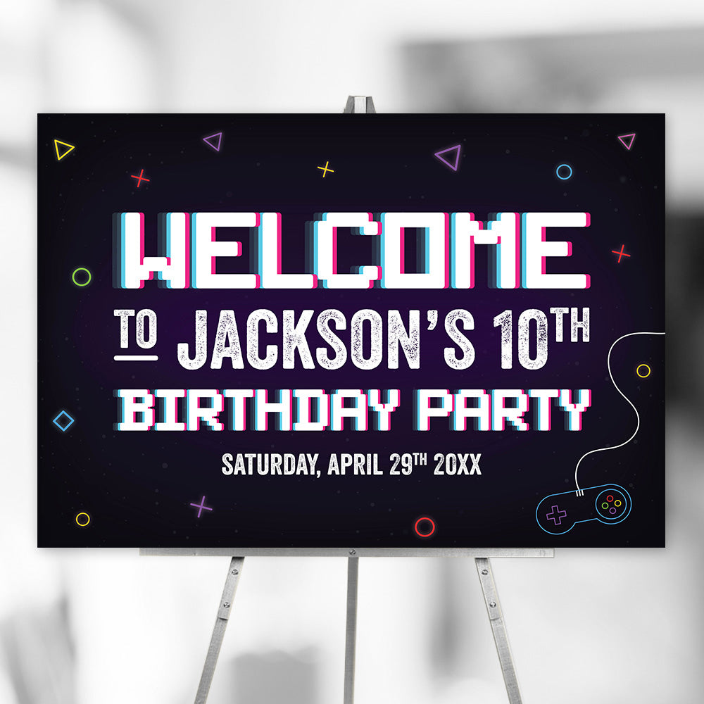 Fun Video Game Birthday Party Welcome Sign, Gaming Party Entrance Sign