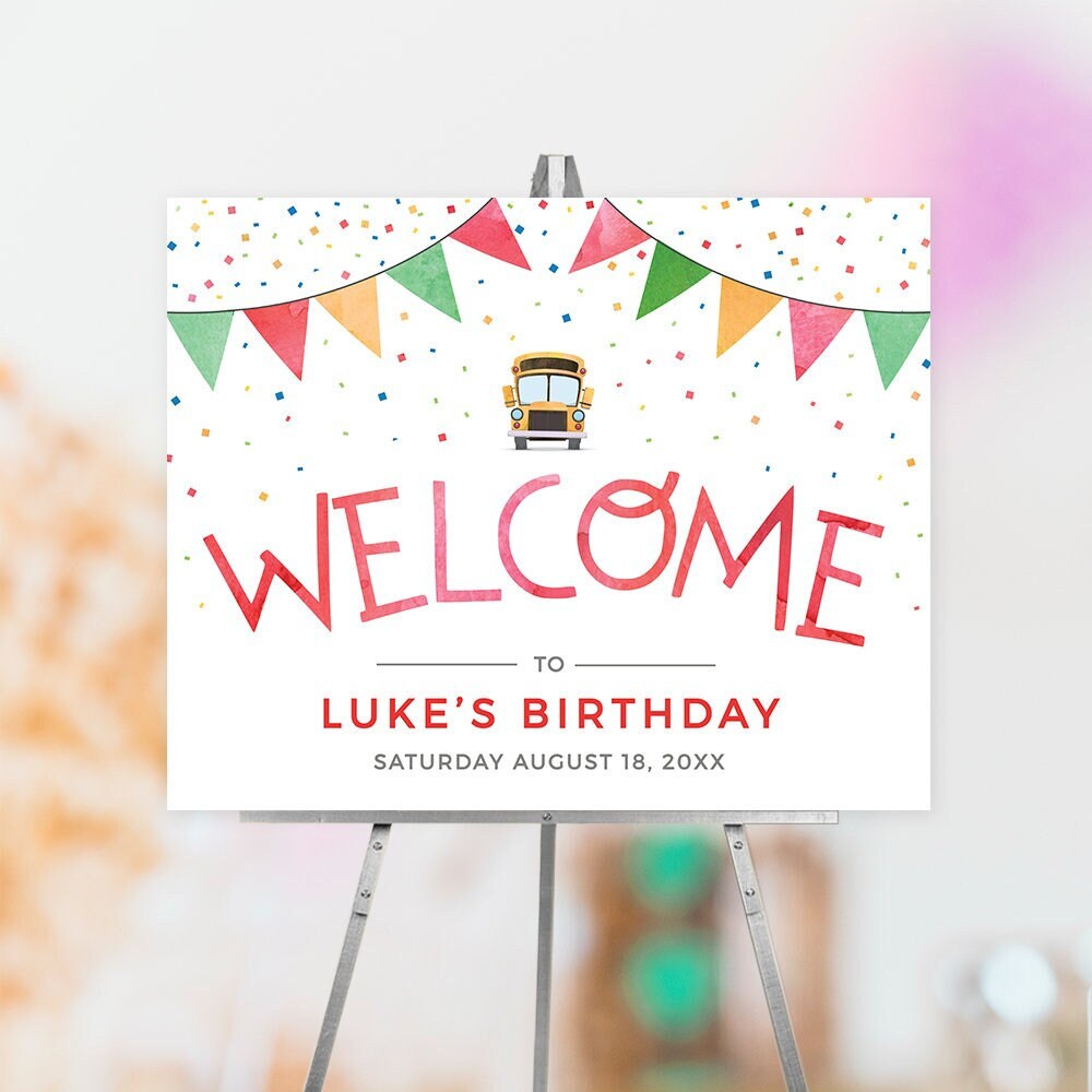 Bus Welcome Sign Template, School Bus Party Printable Digital Download