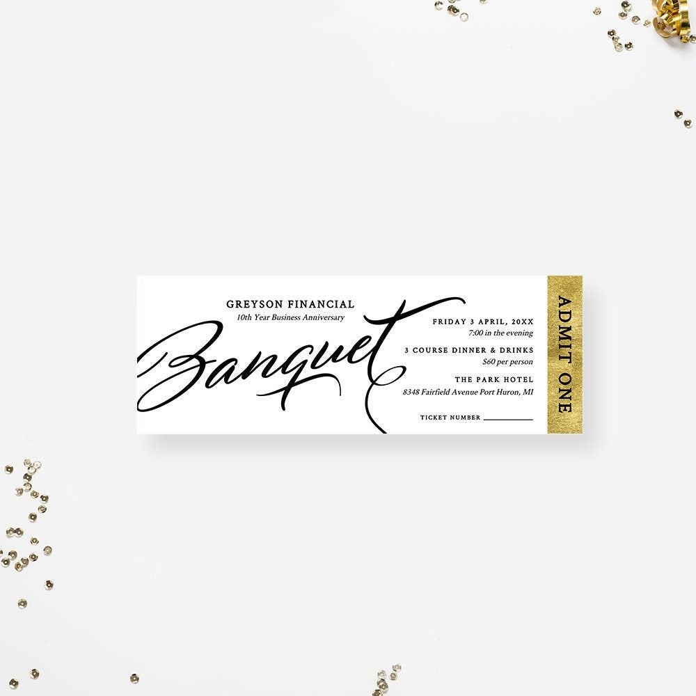Banquet Ticket Template, Admit One Printable Digital Download, Elegant