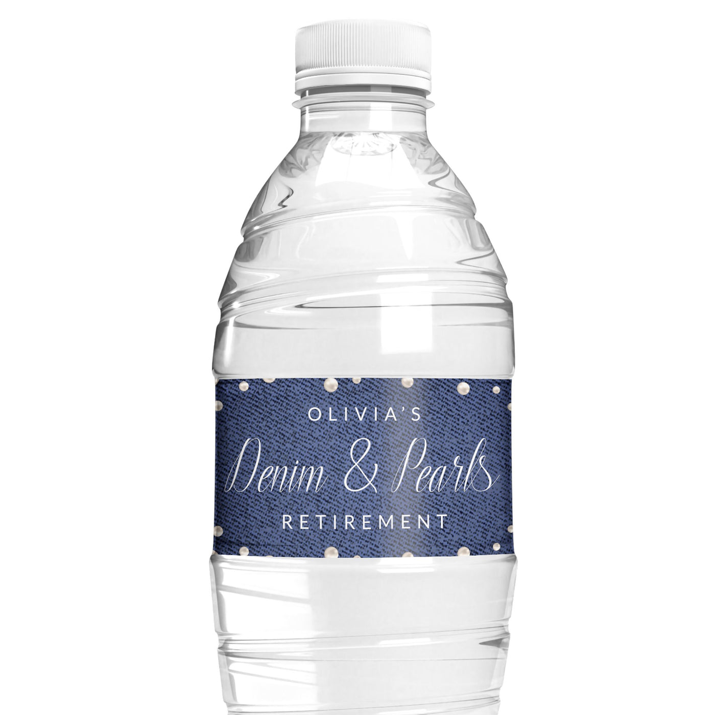 Denim and Pearls Water Bottle Label Template, Pearl Wedding Anniversar ...