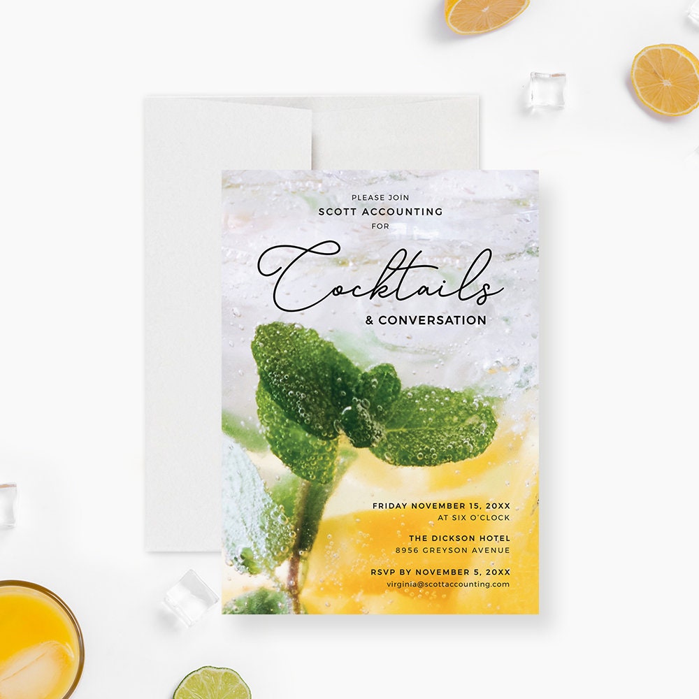 Cocktails and Conversation Party Invitation Editable Template, Cocktai