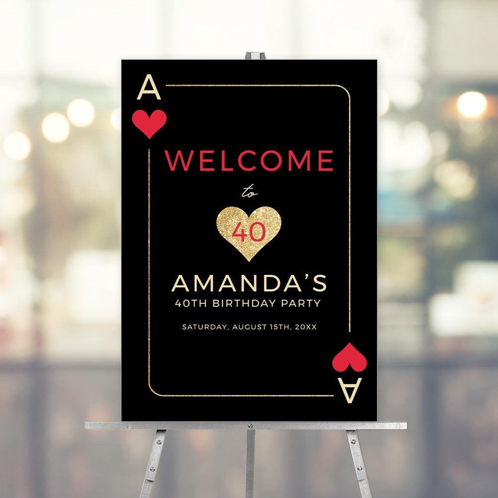 Poker Birthday Party Welcome Sign, Casino Night Sign, Las Vegas Themed