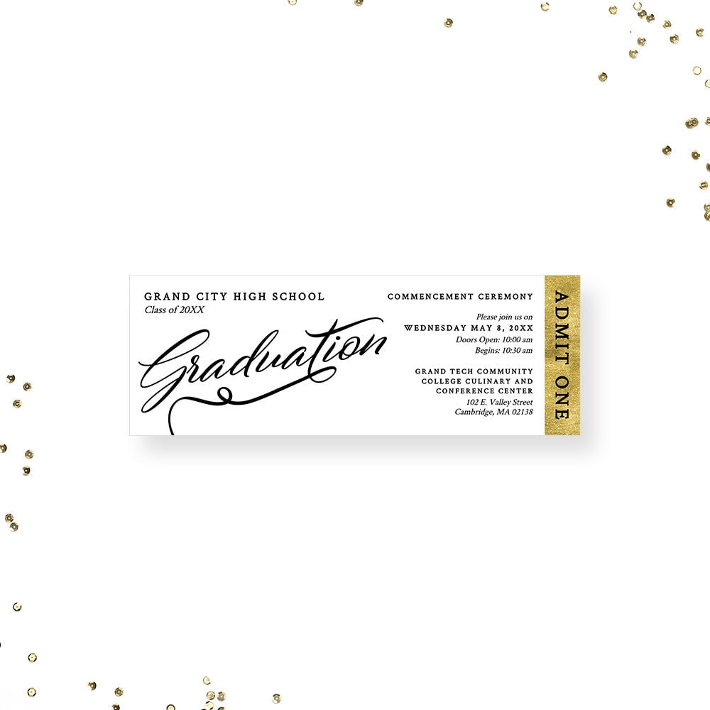Graduation Ticket Template, Grad Elegant Ticket Invitation, Admit One