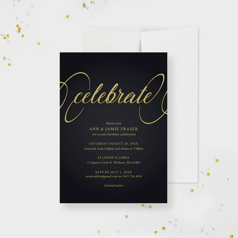Elegant Adult Birthday Party Invitation Template, Joint Birthday Print