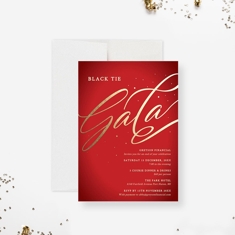 Red and Gold Gala Invitation Template, Professional Business Party, Co
