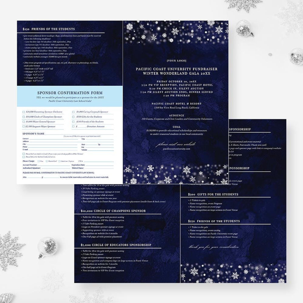 Winter Wonderland Gala Party Invitation Template, Sponsorship Form Dig