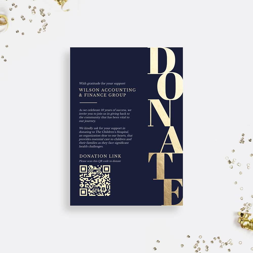 Donation Card Template in Navy and Gold, Editable Charity Fundraiser D