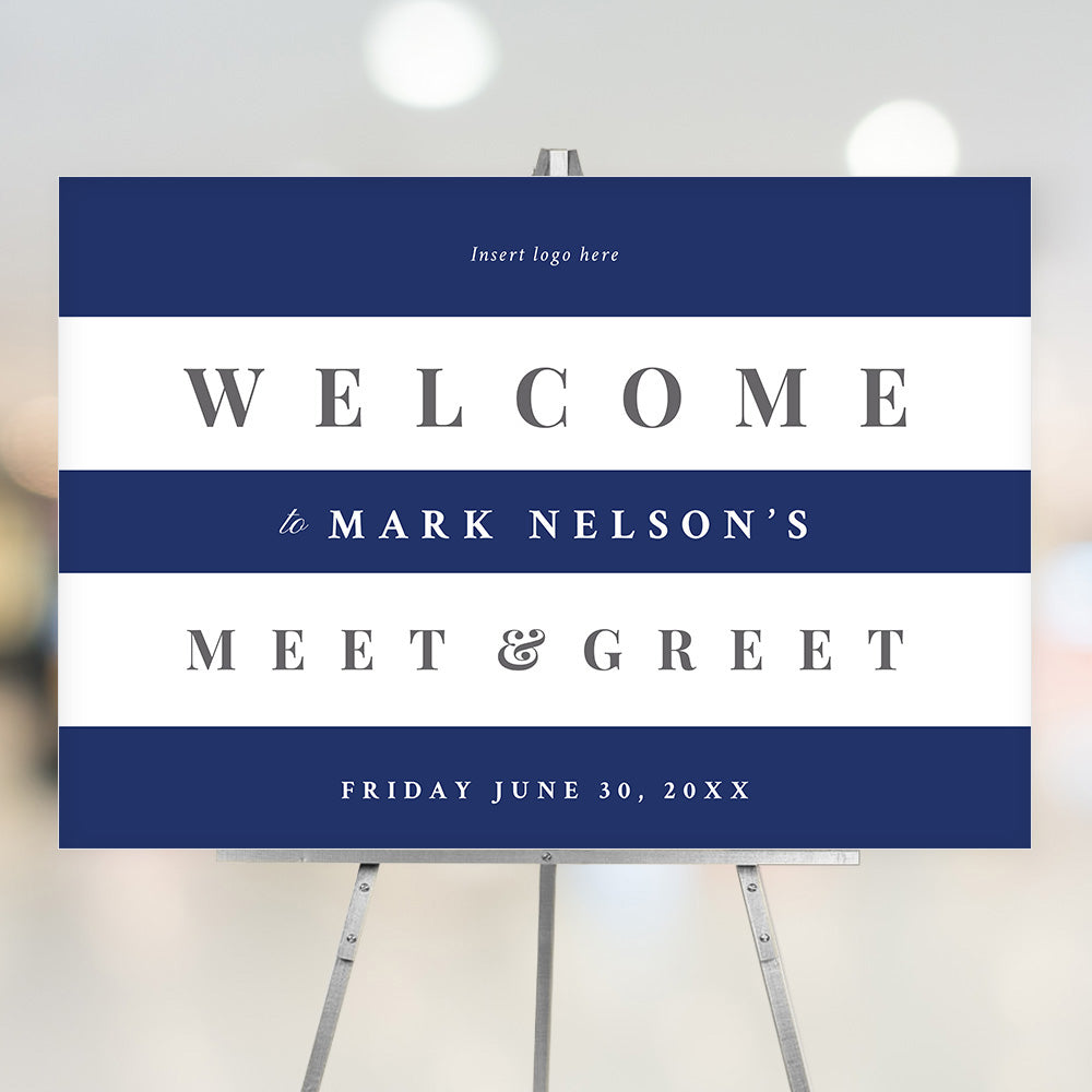 Corporate Meet and Greet Welcome Sign Navy and White Business Event