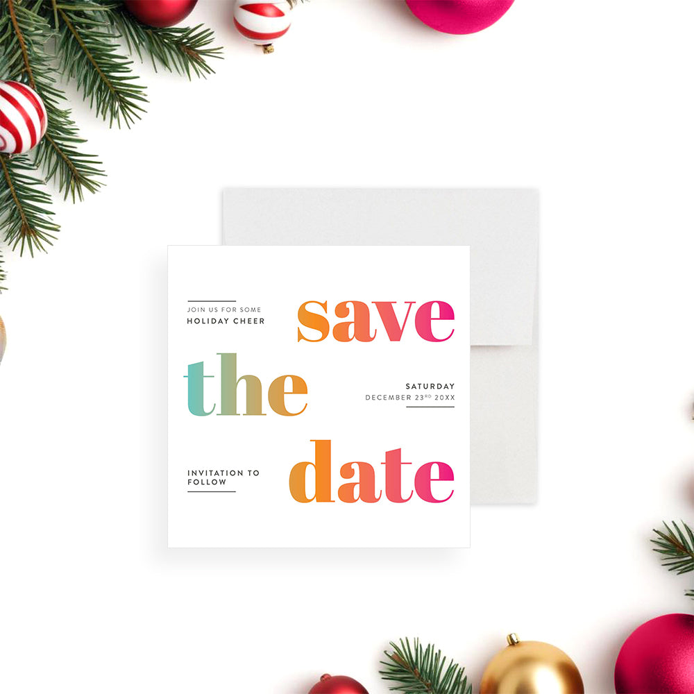 Colorful Save the Date Card for Holiday Party, Bold and Bright Christm
