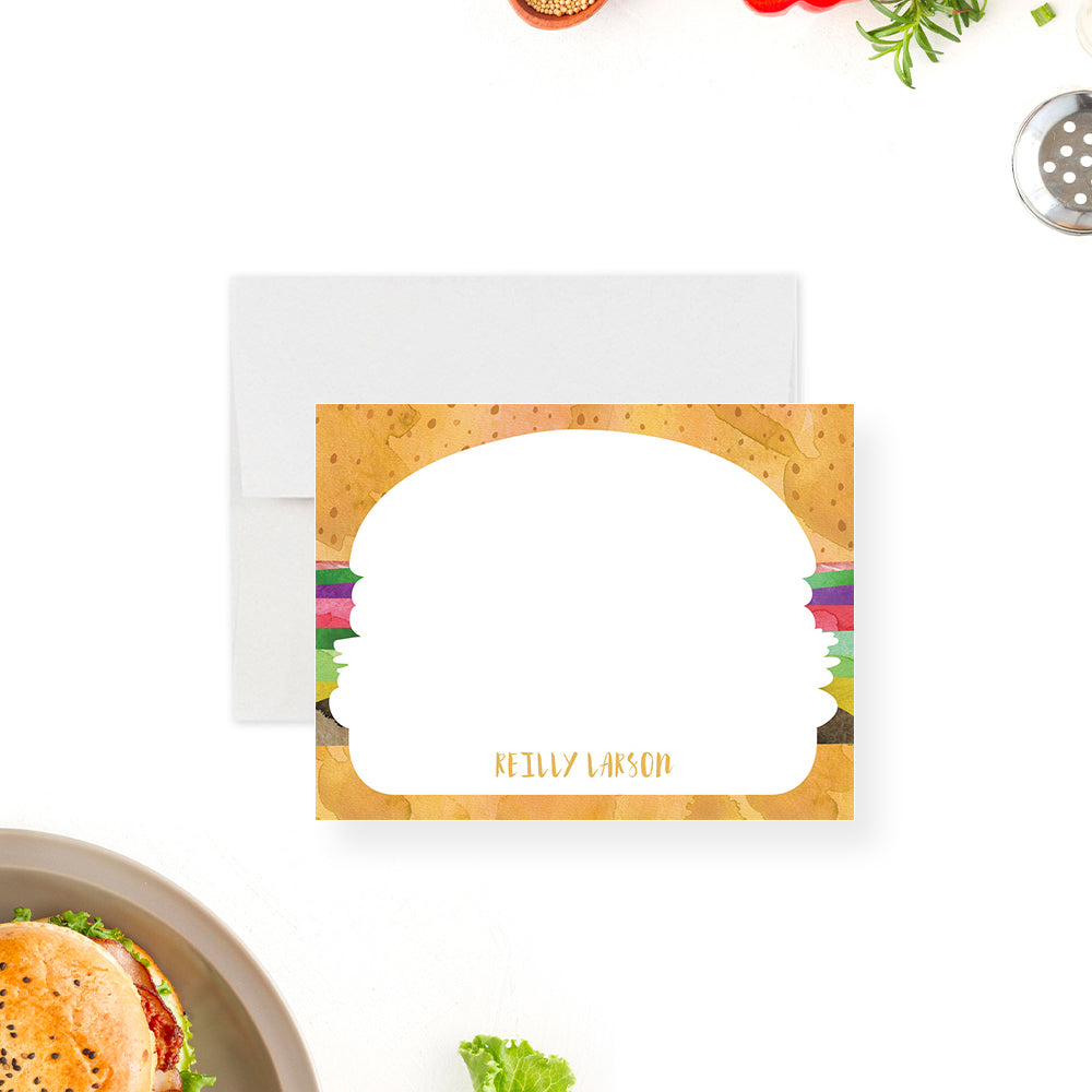 Watercolor Hamburger Note Card, Burger Birthday Thank You Card, Person