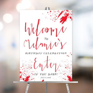 Bloody Birthday Welcome Sign Horror Halloween Party Entrance Poster