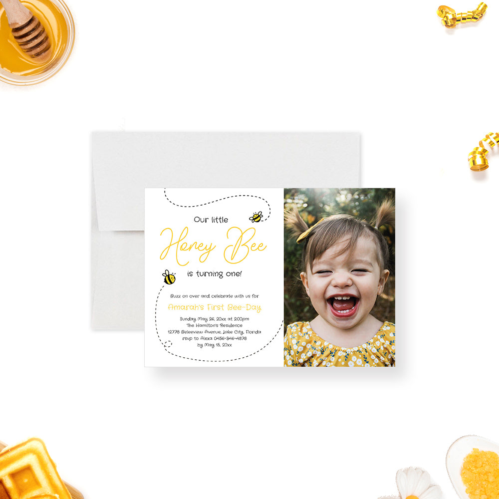 Our Little Honey Bee 1st Birthday Party Invitation, Cute First Bee-Day
