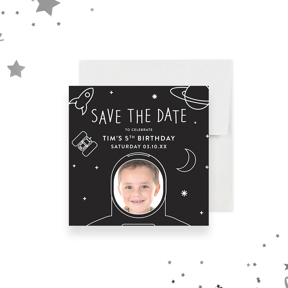 Astronaut Birthday Party Save the Date Card with Photo, Kids Save the ...