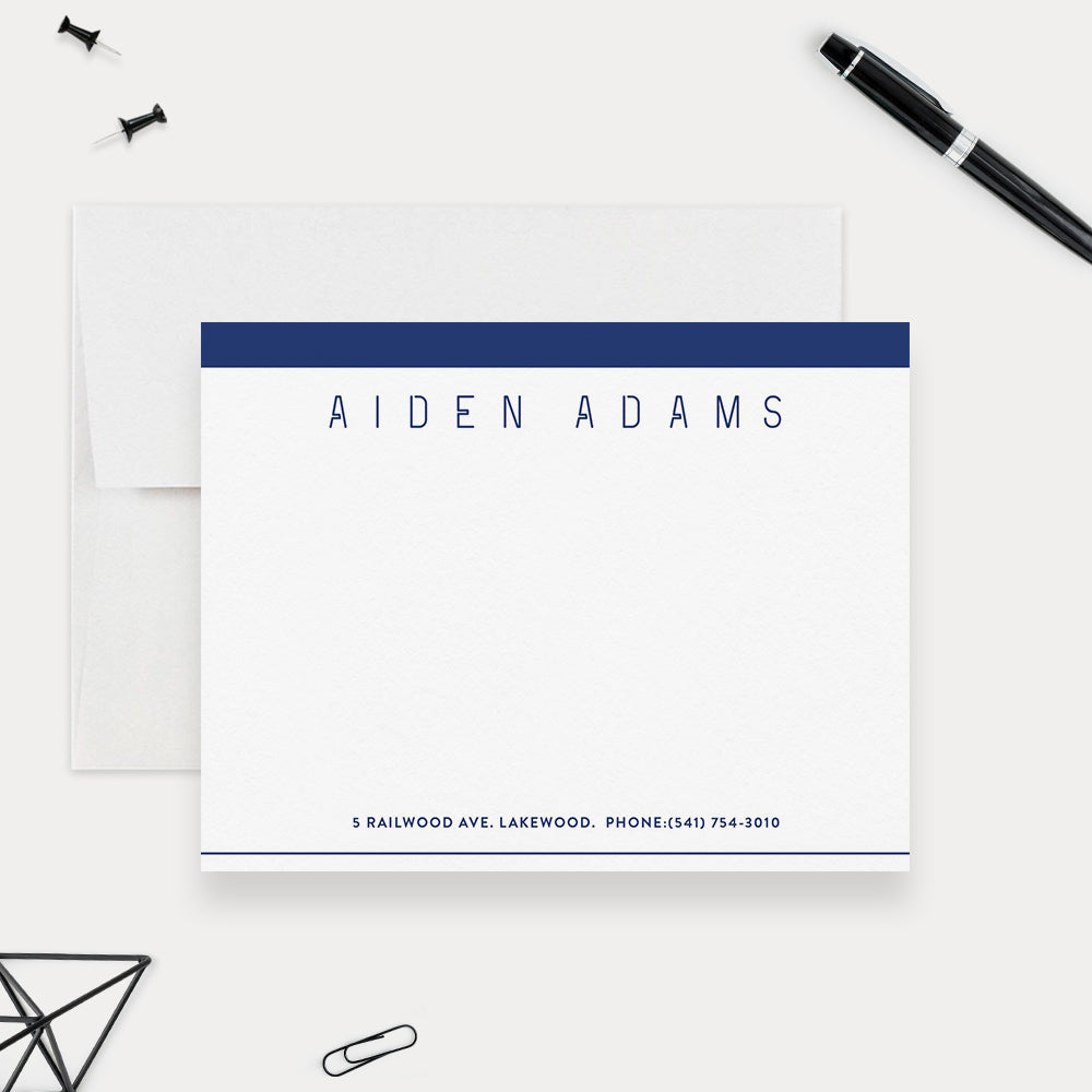 Personalized Note Cards for Men Custom Stationery with Name