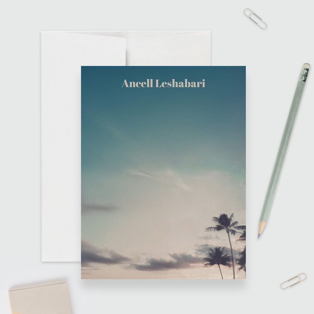 Tropical Beach Personalized Note Card Set for Women