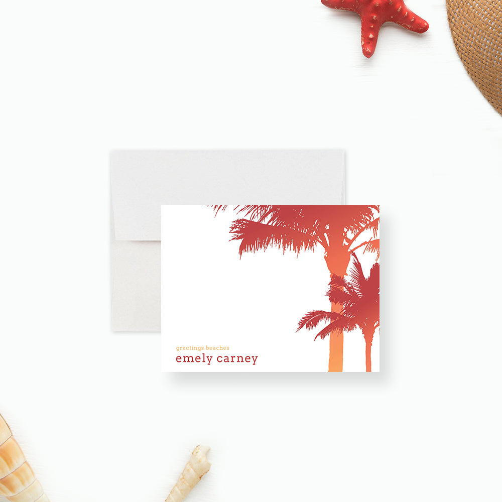 Personalized Tropical Note Card with Palm Trees