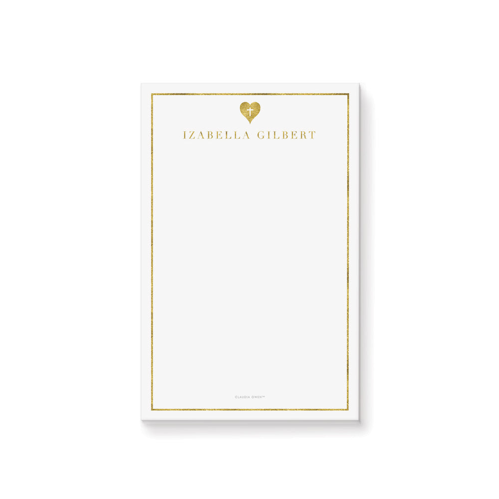 Elegant Religious Notepad with Gold Heart and Cross, Baptism Party Fav