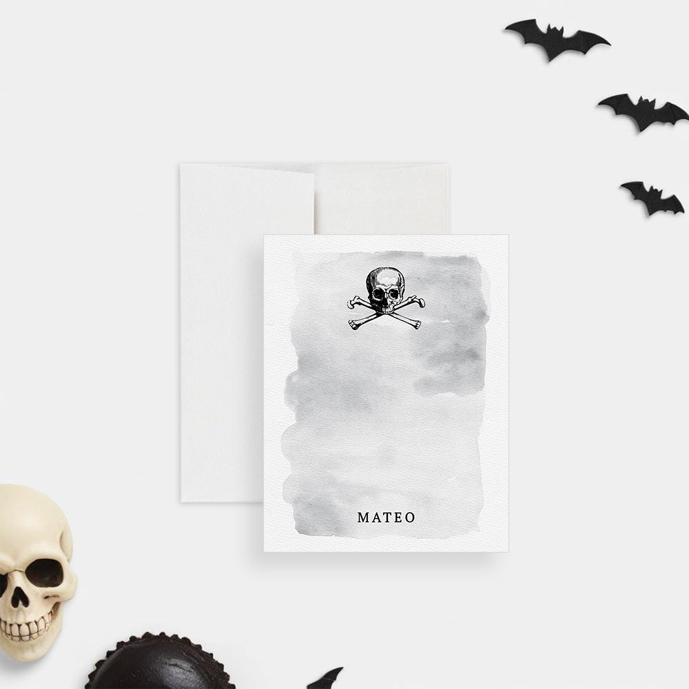 RIP 30s Gothic Note Card, Halloween Stationery with Skull Design ...