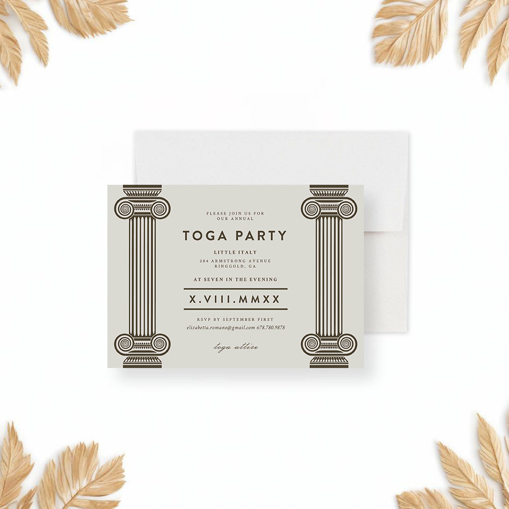 Toga Party Invitation with Roman Columns