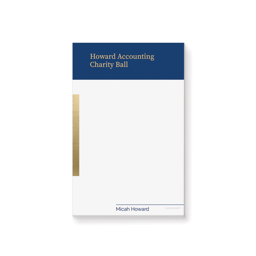 Corporate Charity Ball Notepad in Blue and Gold, Personalized Notepad