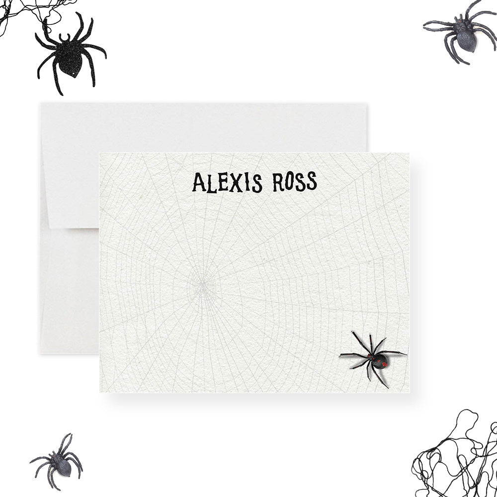 Personalized Halloween Note Cards Spider Web Design