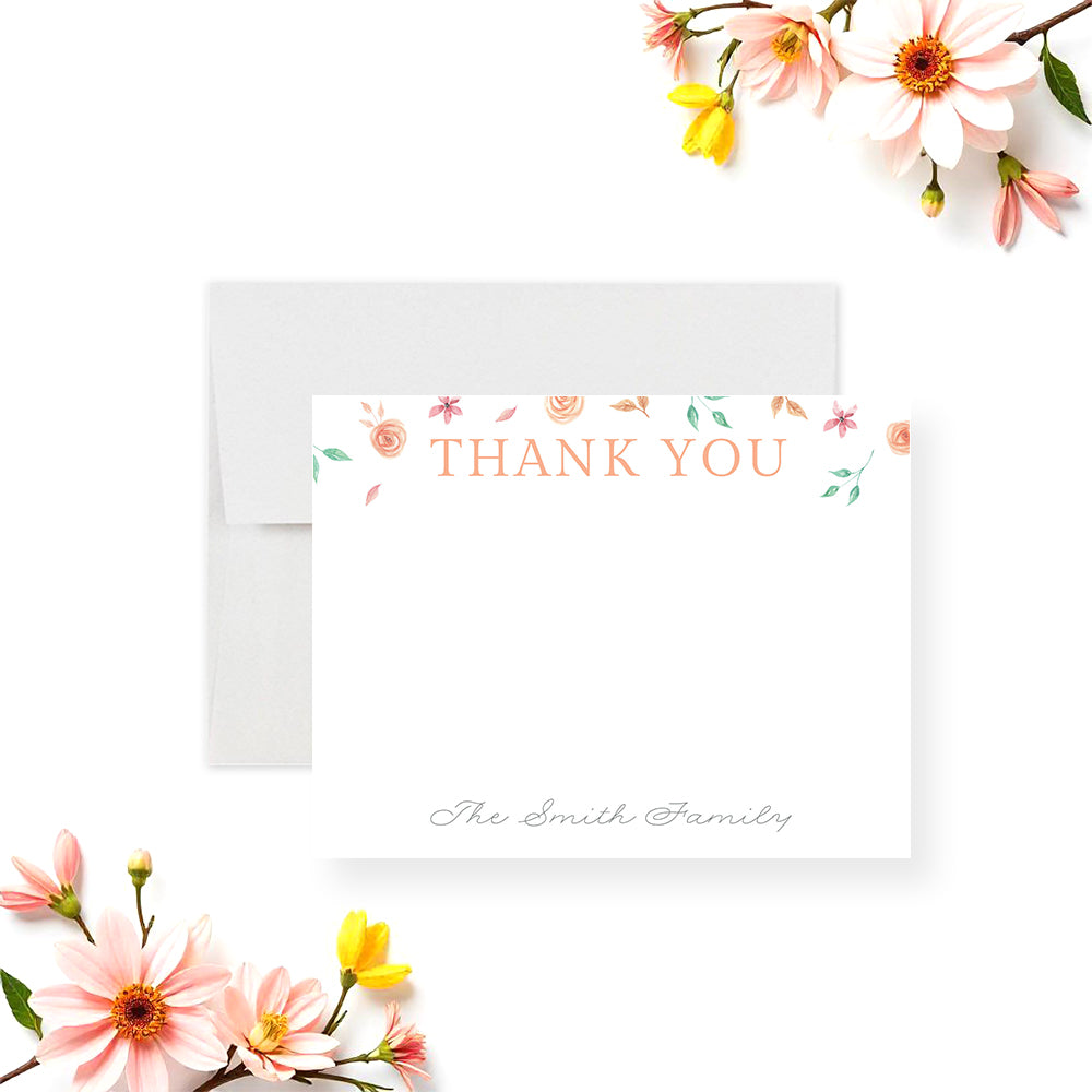 Personalized Floral Thank You Card Spring Party Stationery