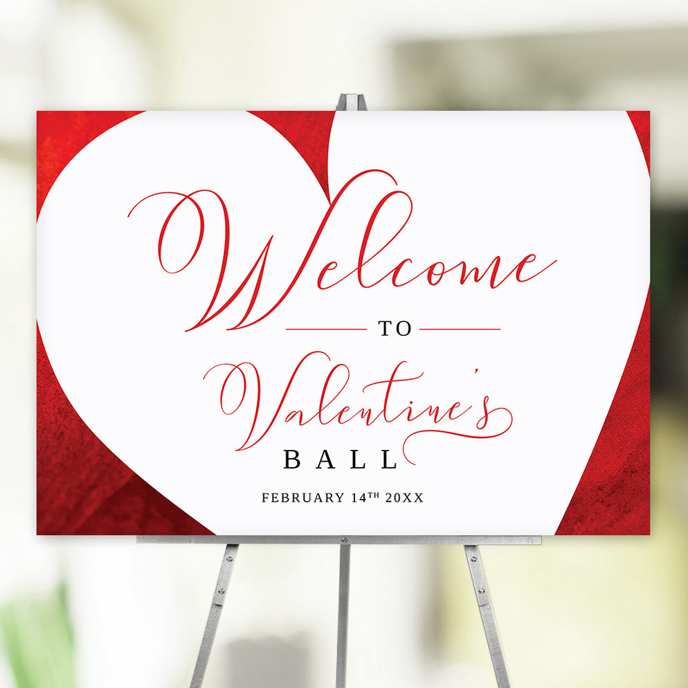 Valentines Ball Welcome Sign Romantic Red Heart Event Decor