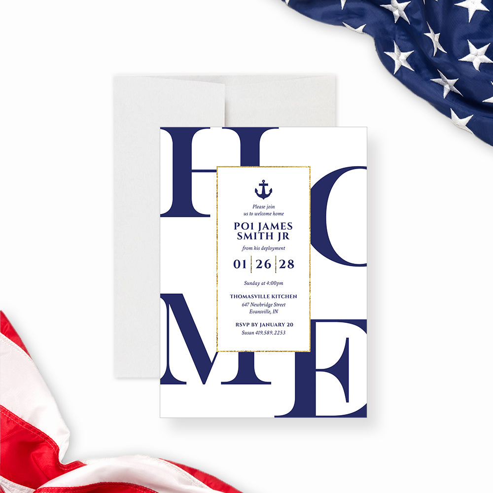 US Navy Homecoming Invitation Card, Military Welcome Home Party Invite