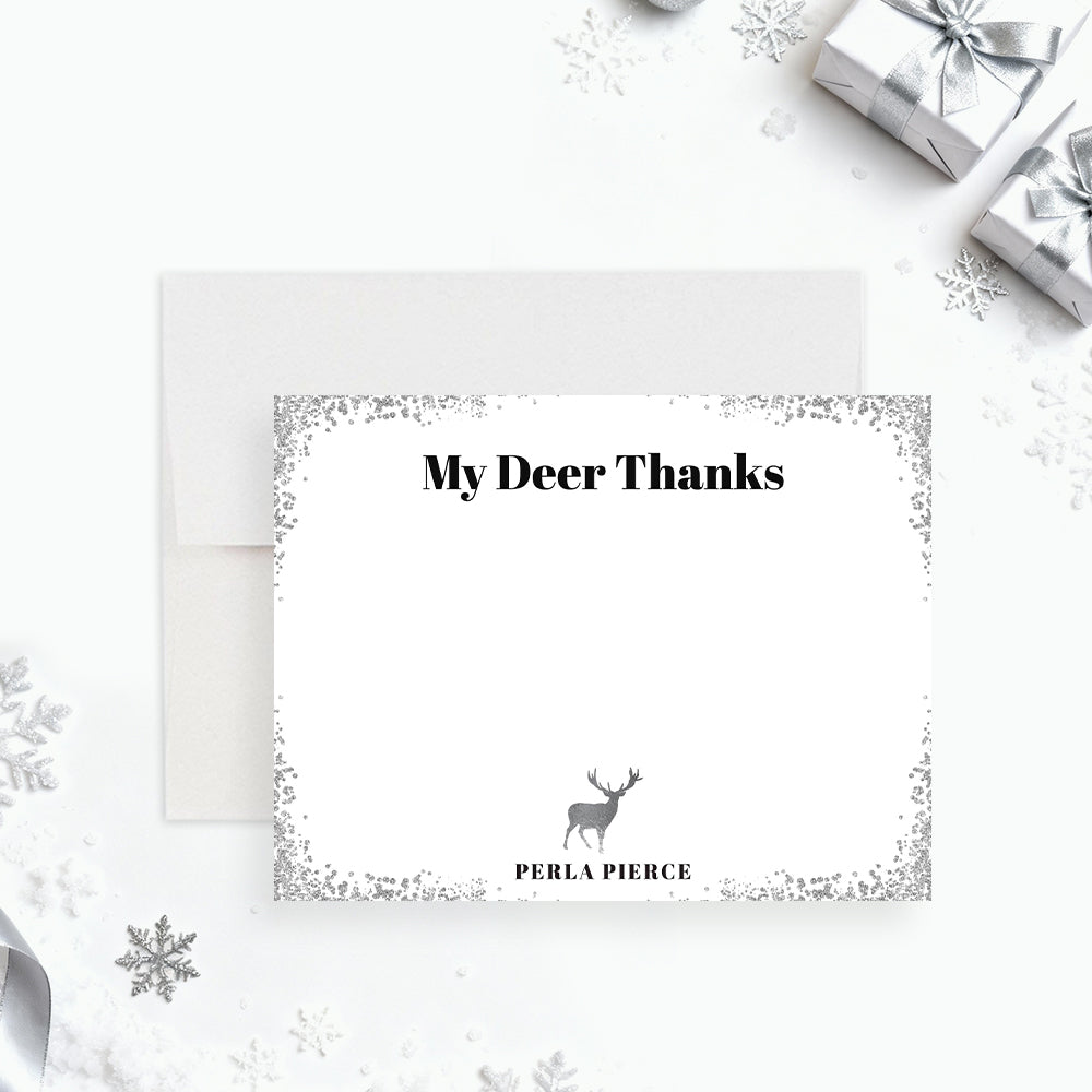 Personalized Winter Thank You Card Holiday Deer Note Card