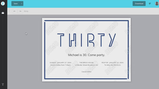 30th Birthday Party Invitation Editable Template, Simple and Masculine