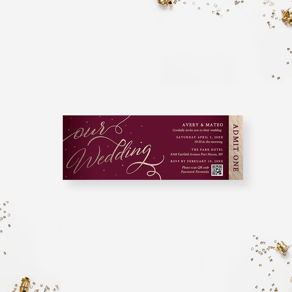 Wedding Ticket Template, Admit One Printable Digital Download, Ticket