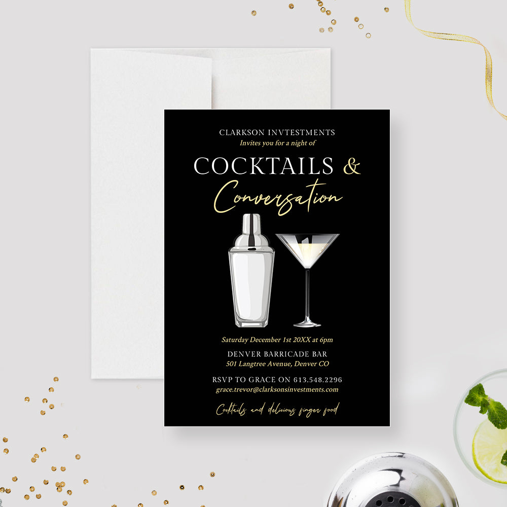 Cocktails and Conversation Invitation Template, Business Drinks Digita