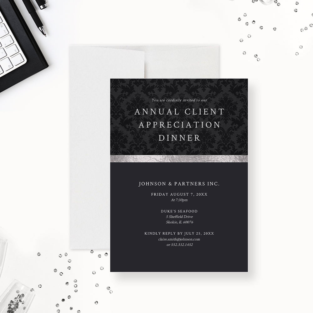 Annual Client Appreciation Dinner Invitation Template, Elegant All Bla ...