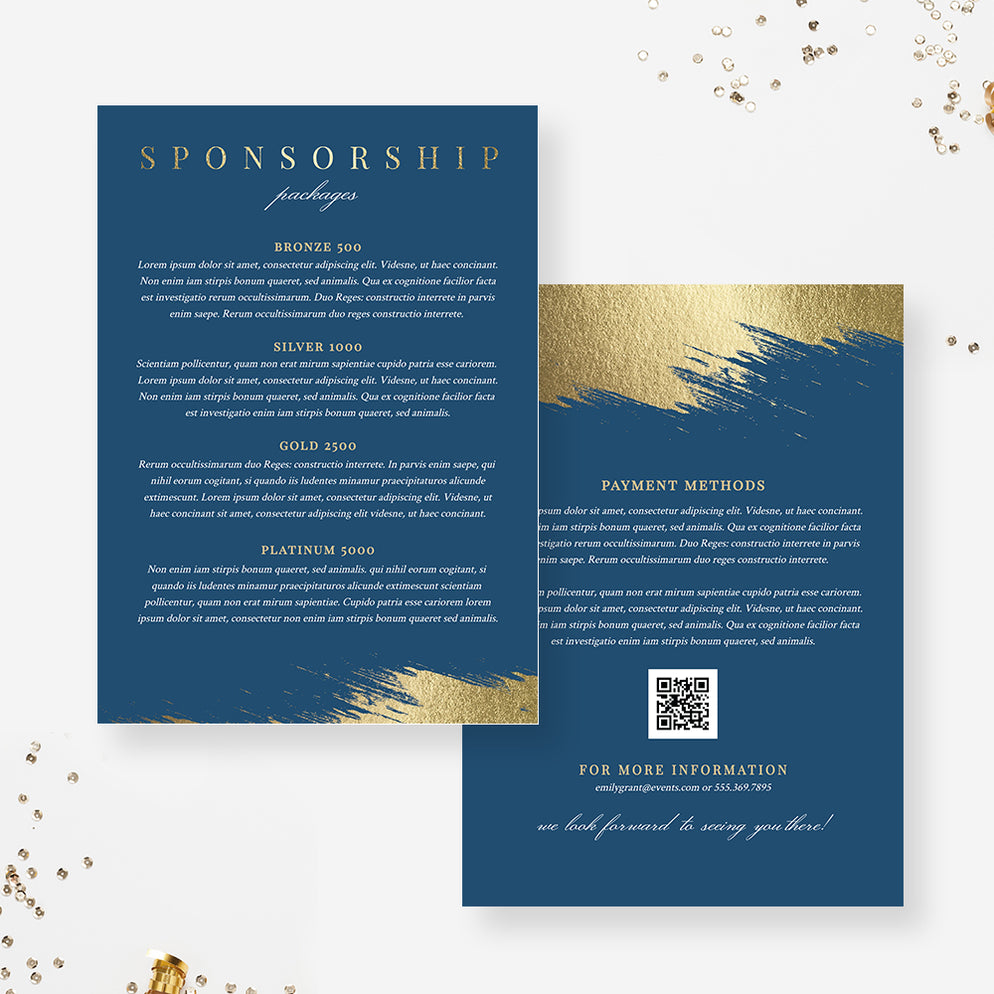 Elegant Gala Invitation Set in Blue and Gold, Business Sponsorship For
