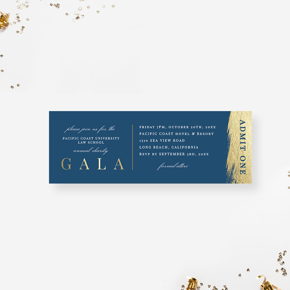 Elegant Gala Invitation Set in Blue and Gold, Business Sponsorship For