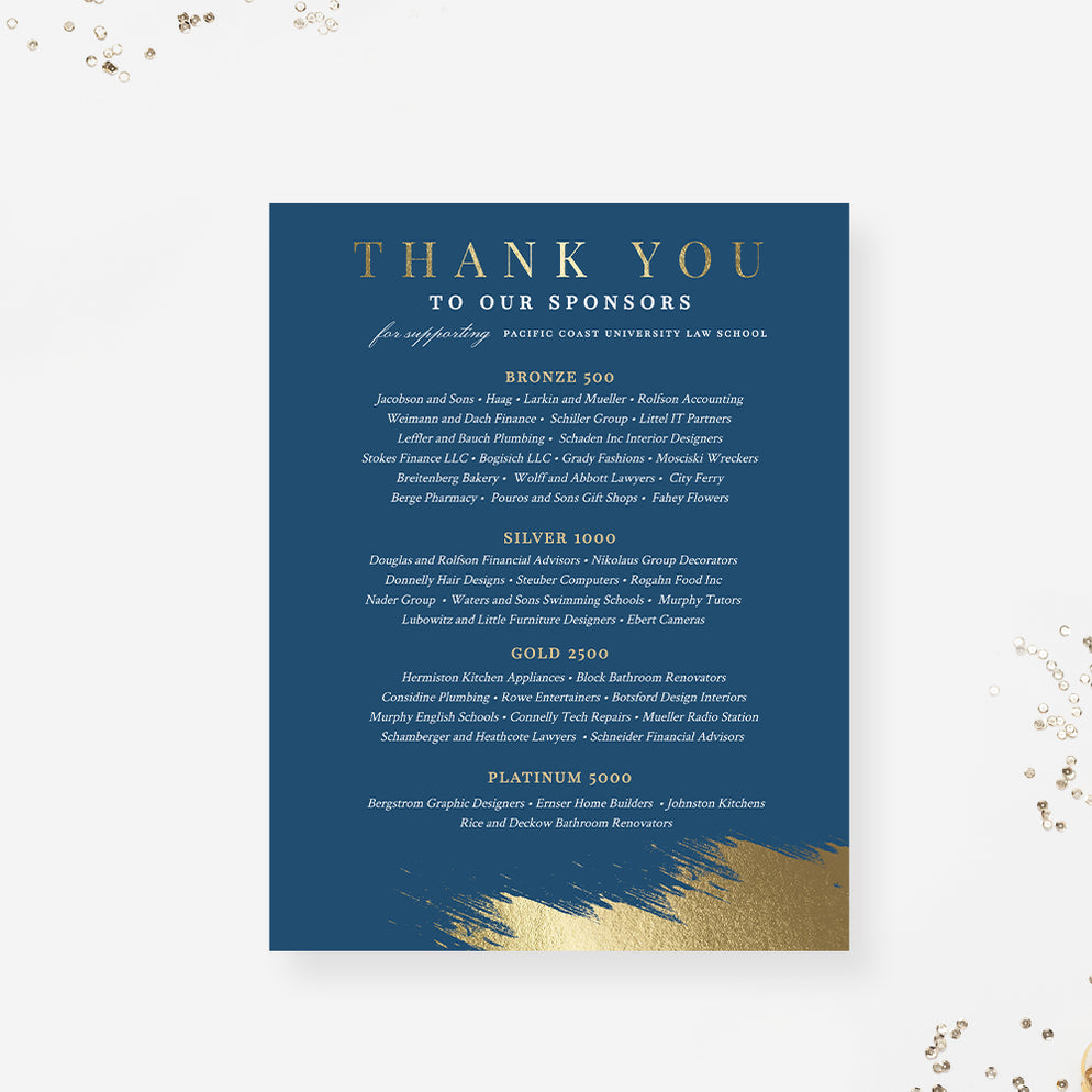 Elegant Gala Invitation Set in Blue and Gold, Business Sponsorship For