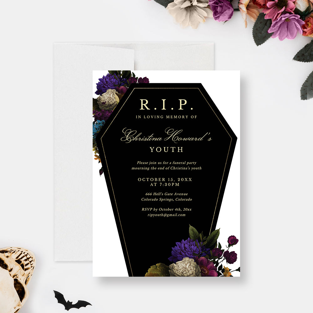 RIP Youth Party Invitation Editable Template, Coffin Death to My 20s 3