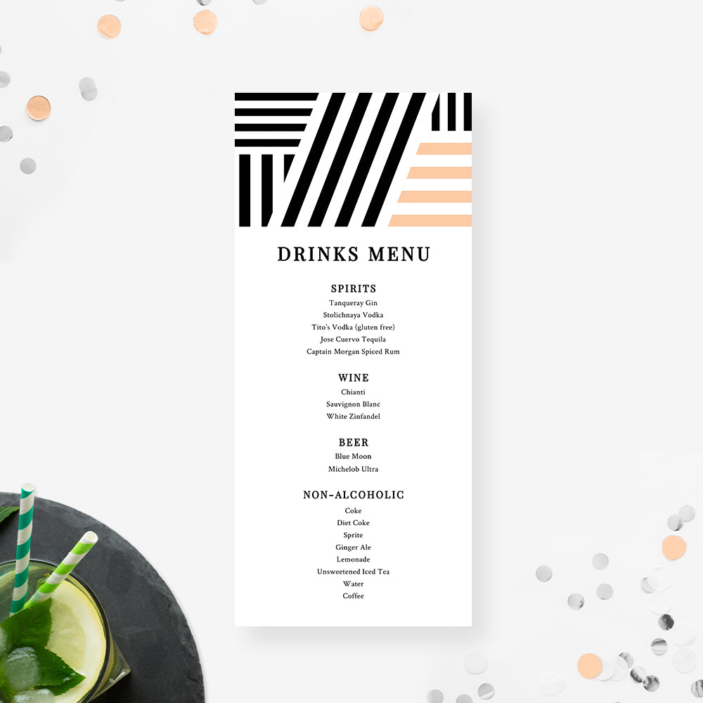 Cocktail Party Drinks Menu Template, Work Party Printable Menu Card, C