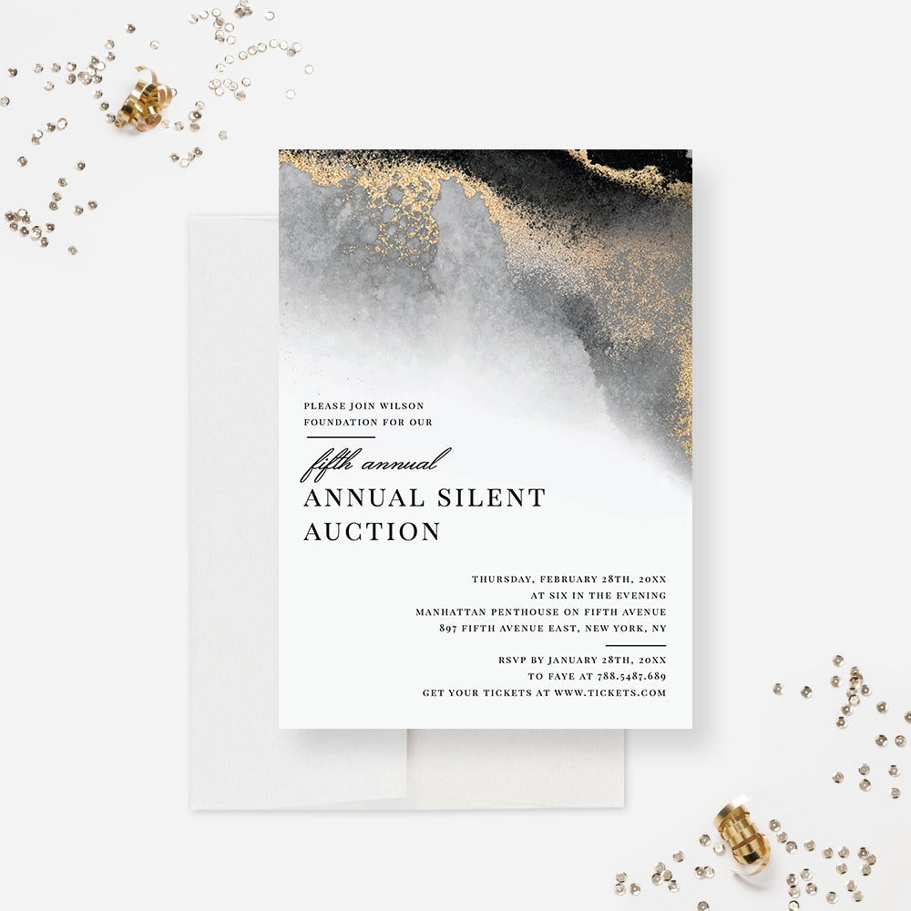 Silent Auction Invitation Card, Elegant Annual Gala Invite Cards, Mode