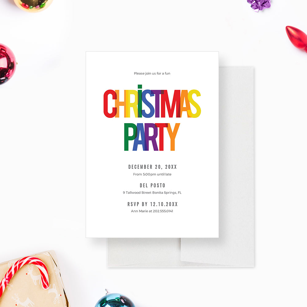Rainbow Family Christmas Party Invitation Template, Colorful Christmas