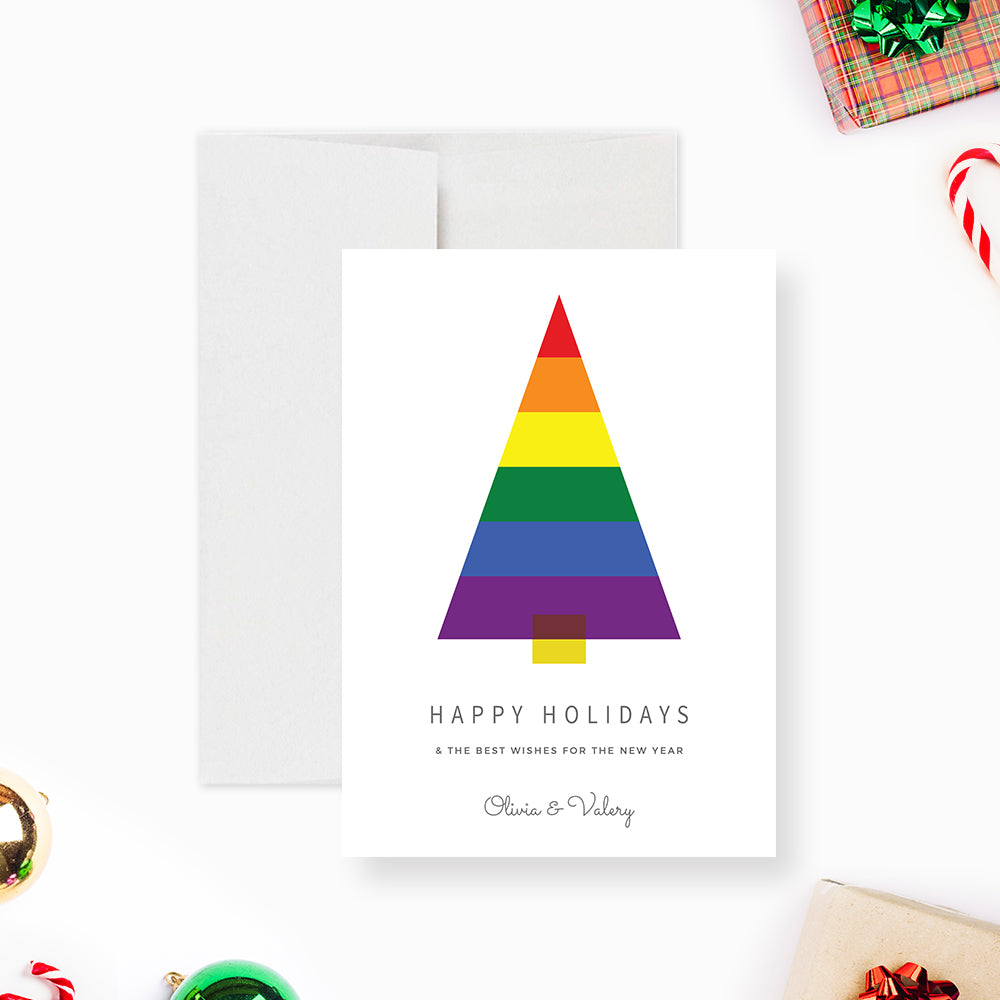 Christmas Tree Happy Holidays Card Template, Colorful Office Holiday G