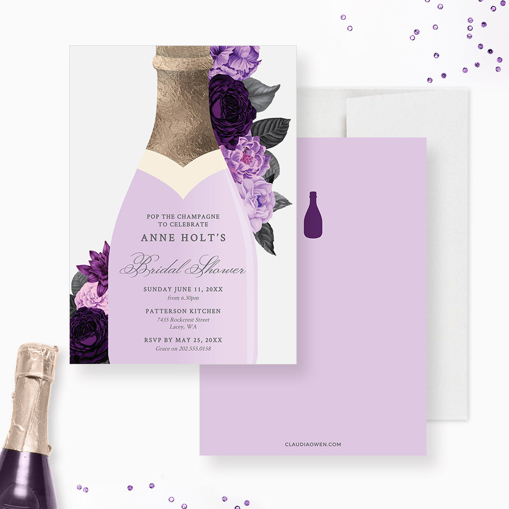 Champagne Birthday Party Invitation Editable Template, Couples Bridal