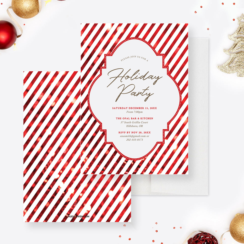 Office Holiday Celebration Party Invitation Editable Template, Red Can