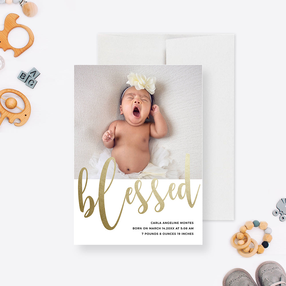 Blessed Baby Announcement Card Template, Photo Baby Birth Announcement ...