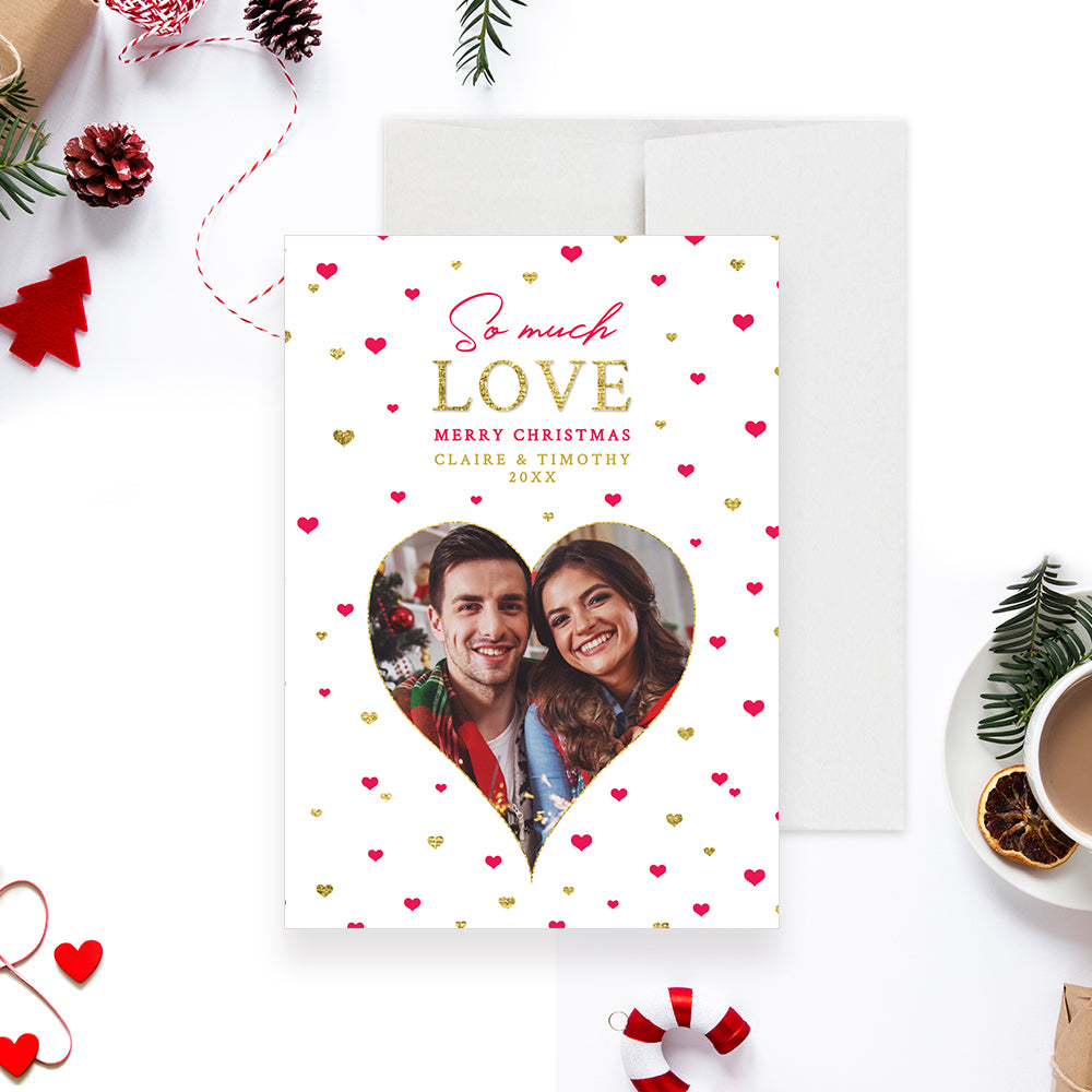 Love Heart Christmas Card with Photo Template, Merry Christmas Card Di